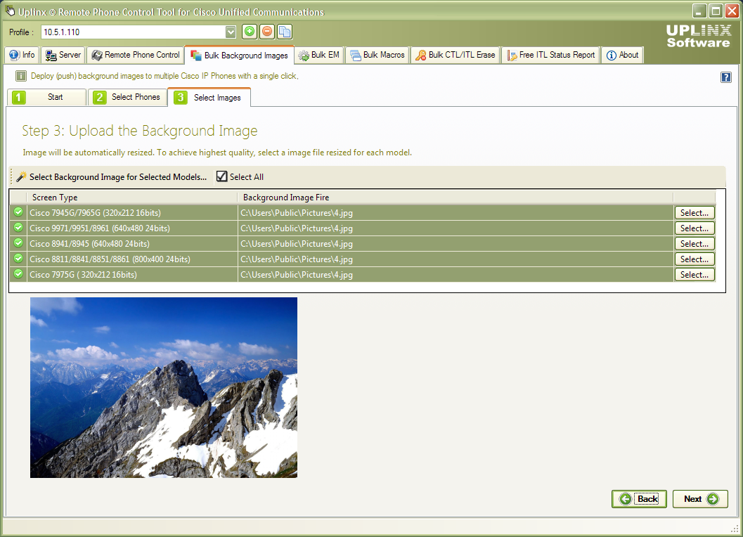 Bulk Background Images for Cisco phones - Uplinx Software